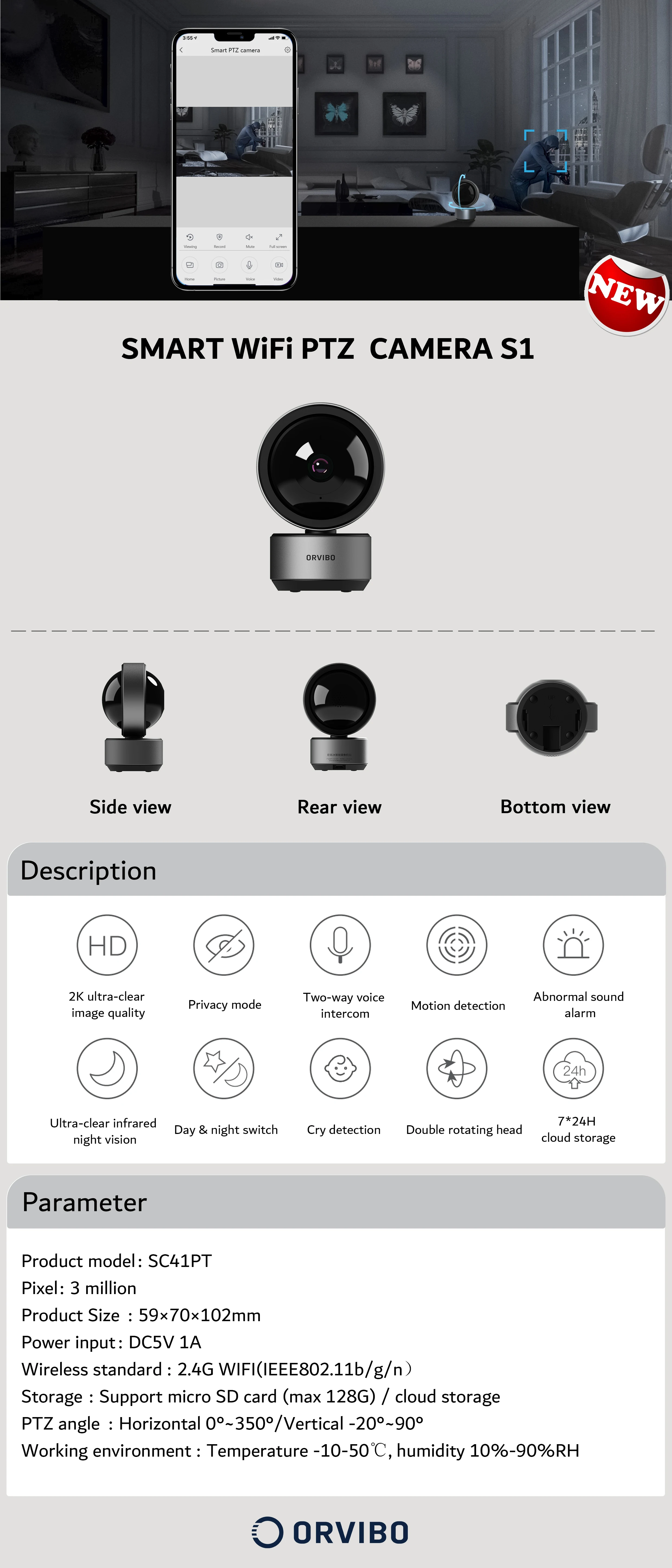 Orvibo S1 Security 2k Cctv Ptz Indoor Wifi Smart Ip Camera - Buy Smart ...