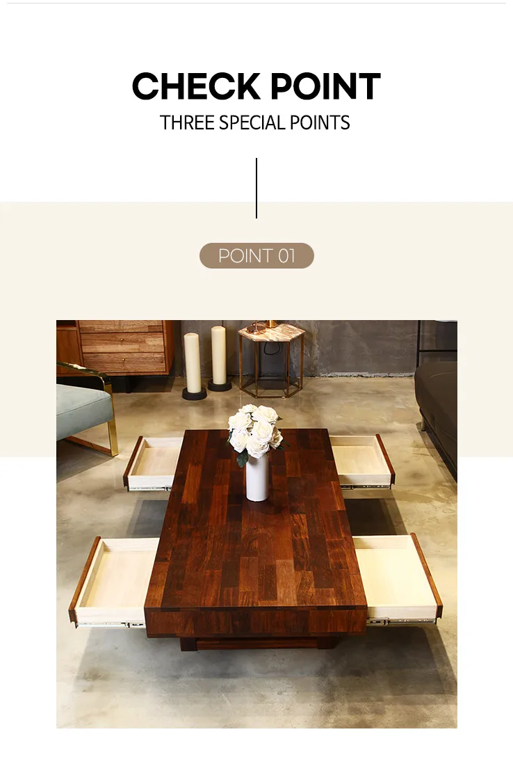 Casa De Blanc Merbau Wood 1200 Coffee Table With Drawers Living Room ...