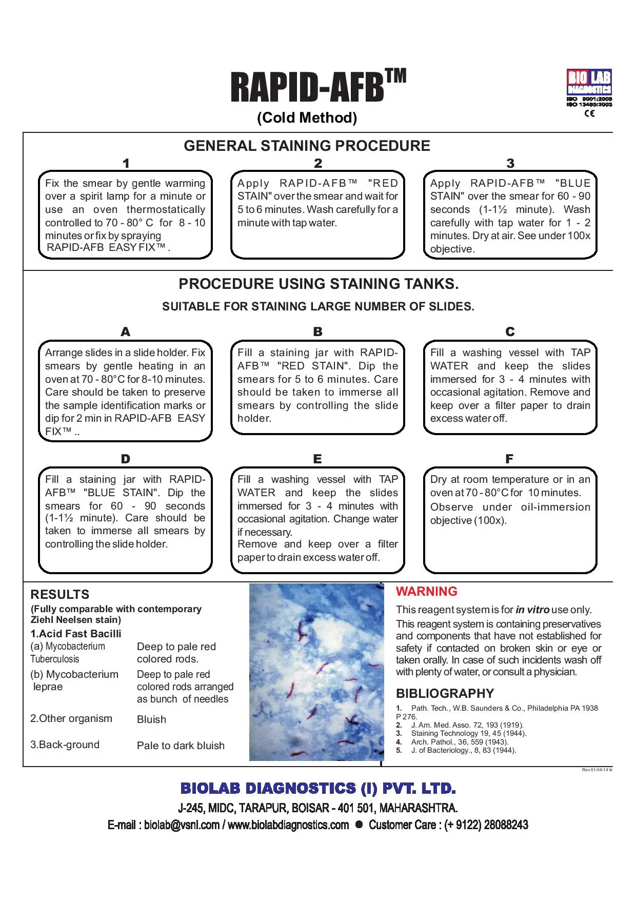 Universal Cold Method AFB Stain Kit Chemical Reagents Compatible with ...