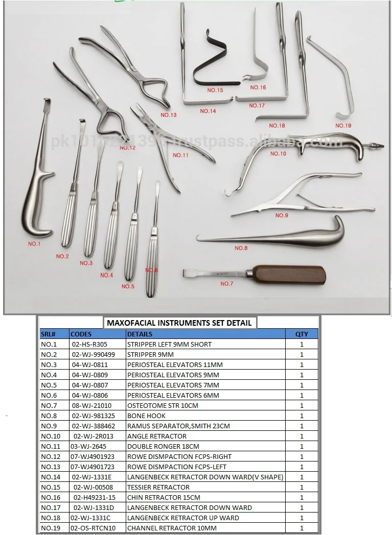 Complete Maxillary Instruments Set Manual Retractor in Stainless Steel ...