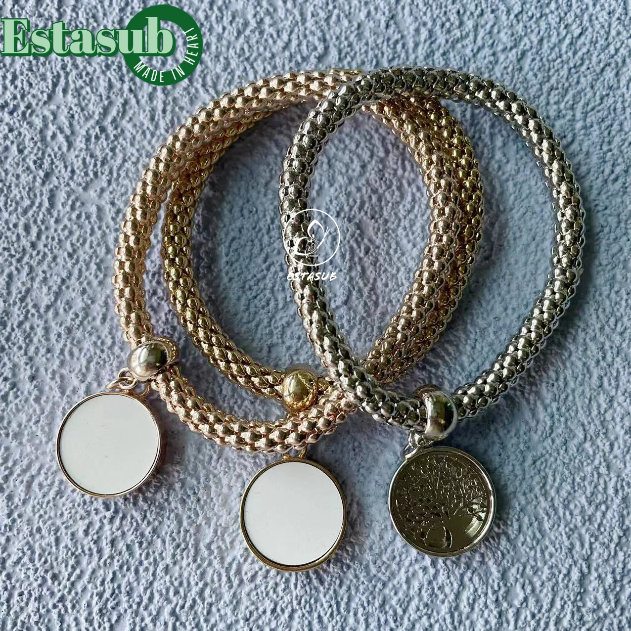 Sublimation Personalized Blank Tree Of Life Bracelet With 3 Round Charm ...