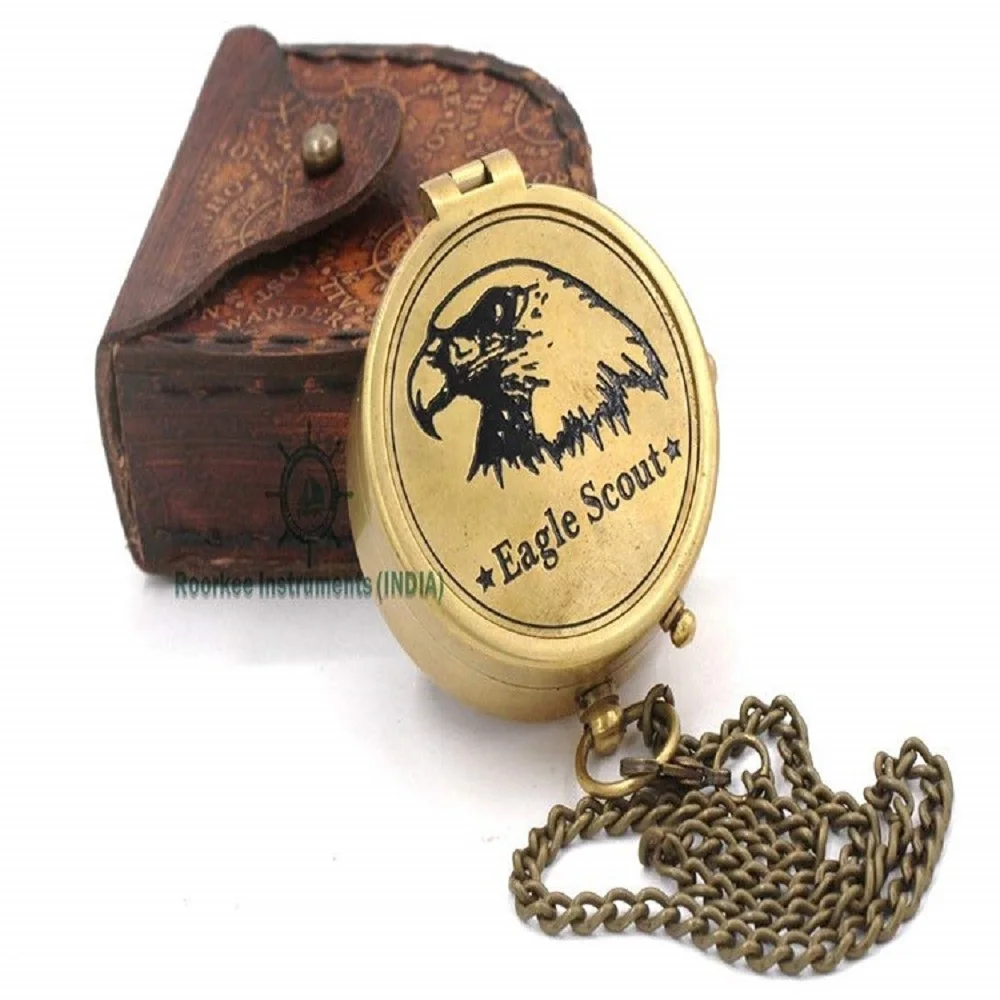 Handmade Vintage Brass Eagle Scout Compass with Leather Case ...