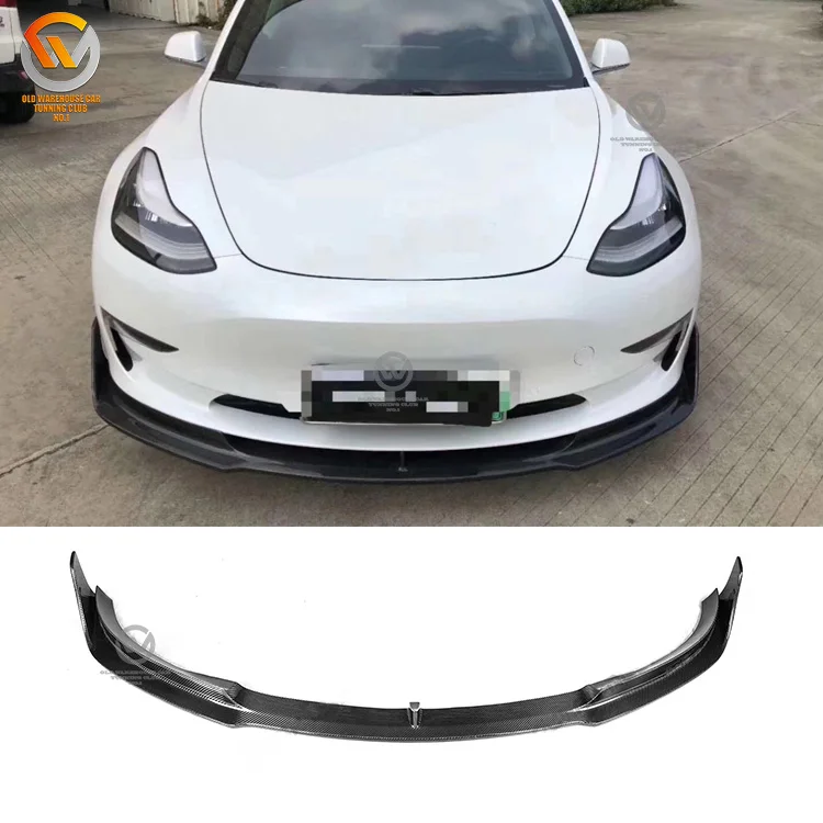 For Tesla Model 3 V Style Carbon Fiber Body Kit Front Rear Bumper Rear ...