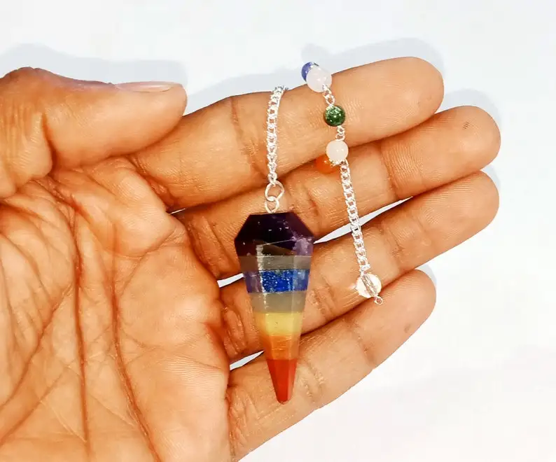 Beautiful Seven Chakra Dowsing Cone Pendulum 7 Chakra Bonded Pendulum