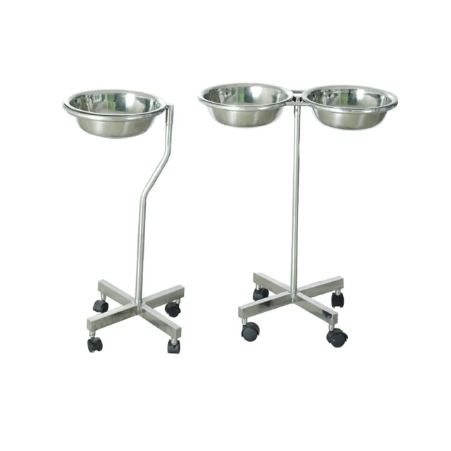 Hospital Stainless Steel Double Wash Basin Bucket Stand With Four ...