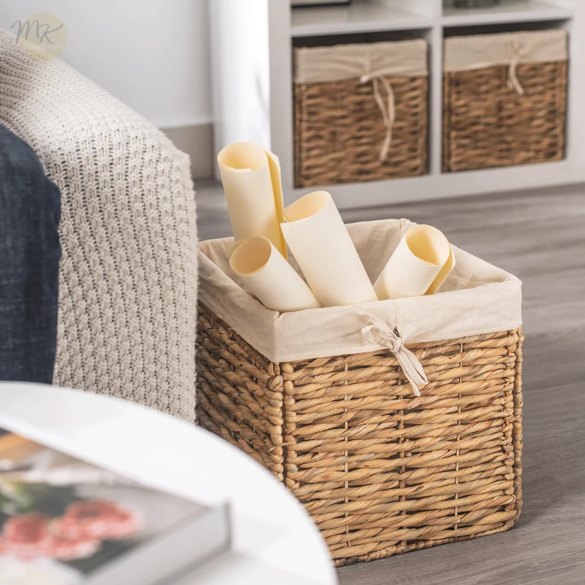 Woven Cube Storage Bins Handmade Water Hyacinth Foldable Storage Wicker ...