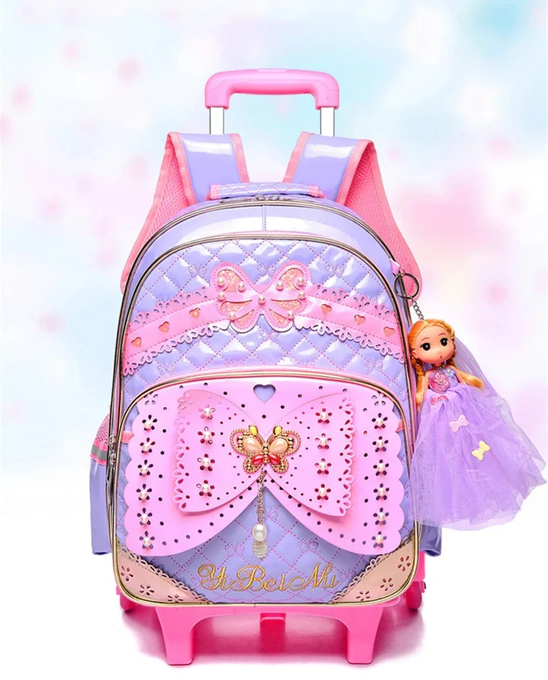 Girls Kids Trolley School Bag Luggage Wheeled Book Bags Backpack Latest ...