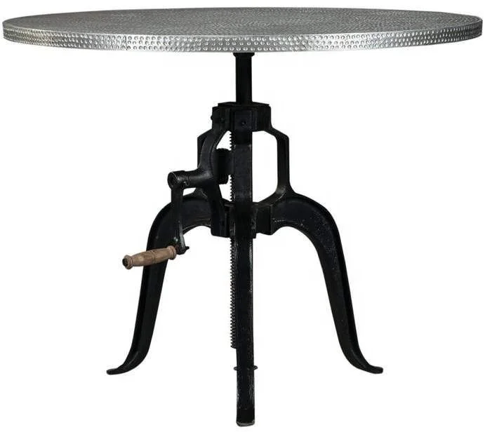 Vintage industrial crank coffee table with hammered top adjusting ...
