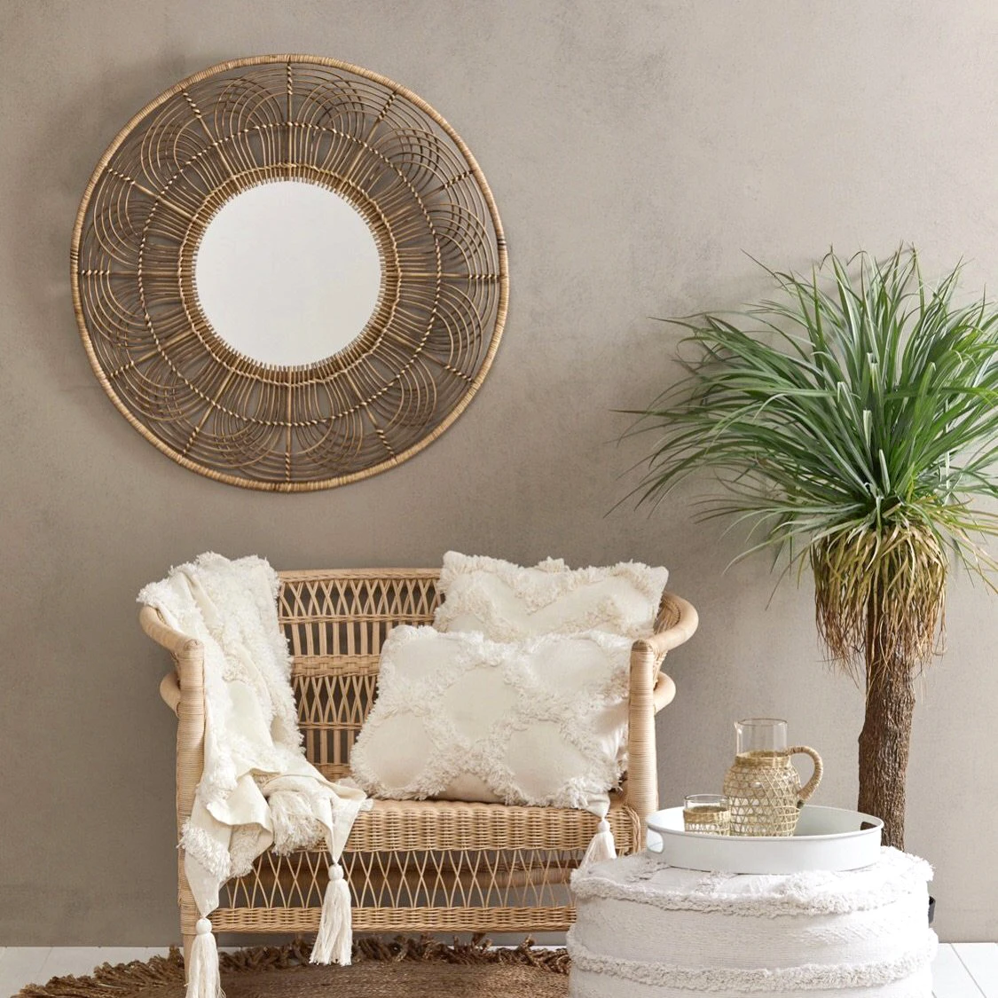 Best Collection Bamboo Rattan Mirrors Frame Light Wall Salon Mirror ...