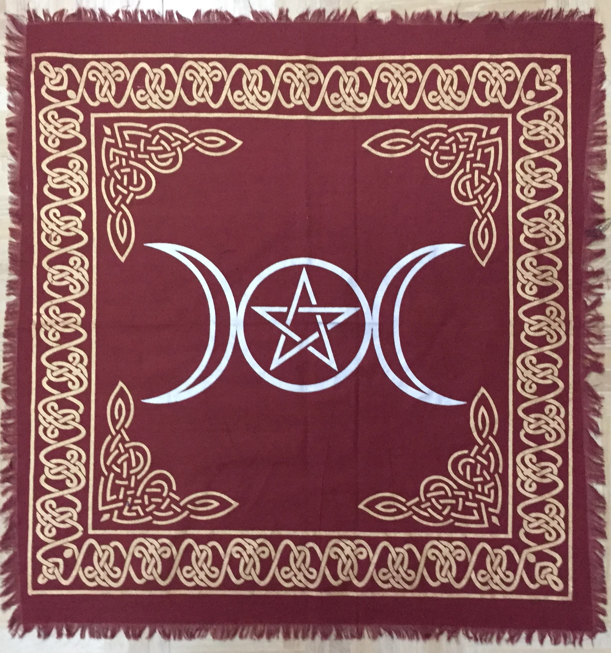 Beautiful Handmade Triple Moon Pentagram Altar Cloth Red Gold Cotton ...