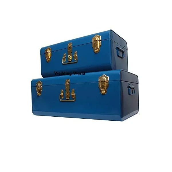 Blue Color Metal Trunk Box Superior Quality Handmade Designer Storage ...