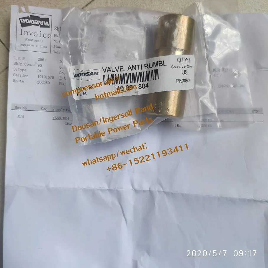 DOOSAN/ BOBCAT VALVE 46691804 ANTI RUMBLE FOR INGERSOLL RAND PORTABLE ...