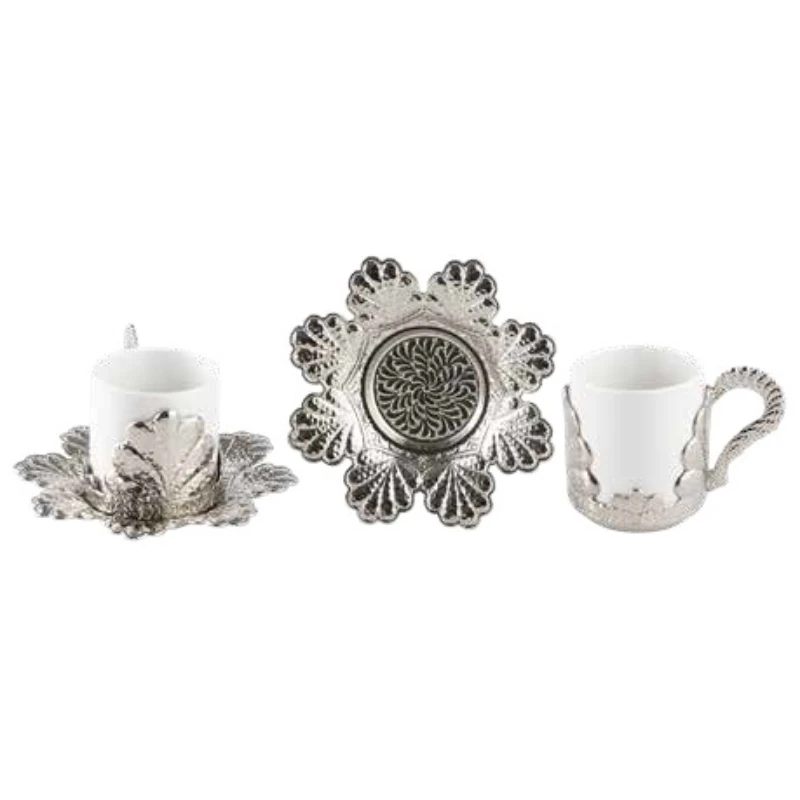 Turkish Silver Gold Ceramic Coffee Cup Set Tableware With Tray Turkish ...