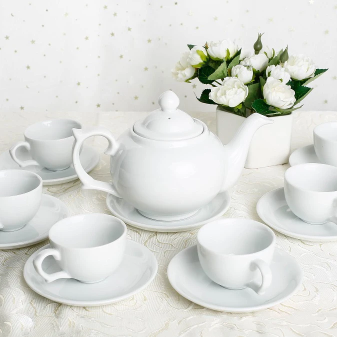OEM White Oval Tea Set - VPremium Ceramic Tea set with 1 teapot and 6 ...