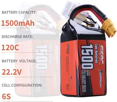 6s 22.2v Lipo Battery 1500mah 120c Soft Pack With Xt60 For Rc Fpv ...