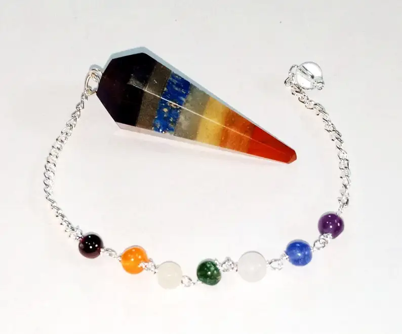 Beautiful Seven Chakra Dowsing Cone Pendulum 7 Chakra Bonded Pendulum