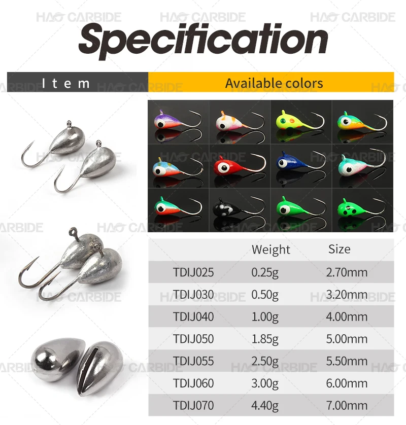 Painted Ice Fishing Tungsten Jigs Welding Teardrop Head Tear Drop Ice ...