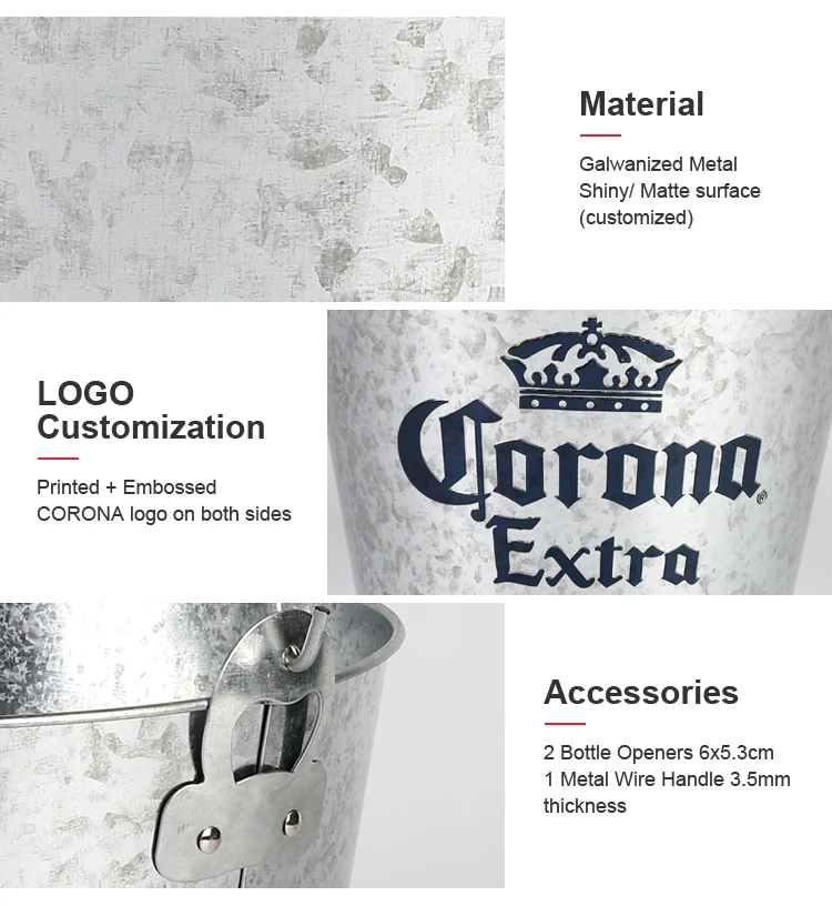 CORONA 5L Round Galvanized Metal Ice Bucket Cooler for 6 Bottles ...