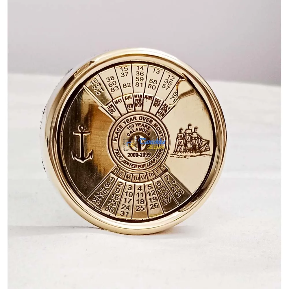 Vintage Brass Nautical Navigation Calendar Compass 100 Years And World ...