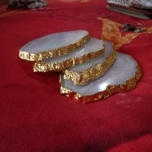 Natural Sliced White Agate Coasters For Drinks Stone Geode Crystal ...