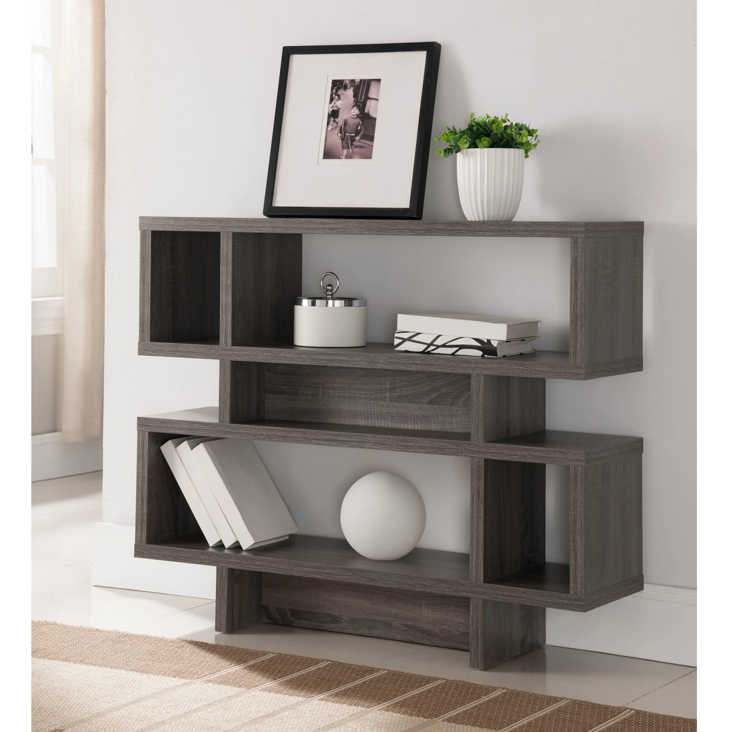 Id 161530 2-tier Display Cabinet Shelves & Two Tier Display Shelf Grey ...