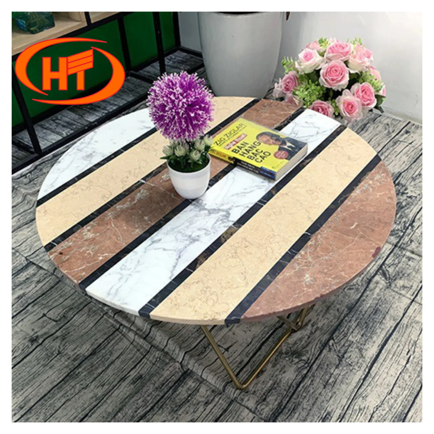 Coffee And Tea Stone Table With Metal Base Thickness 3cm In Hotel Cafe ...