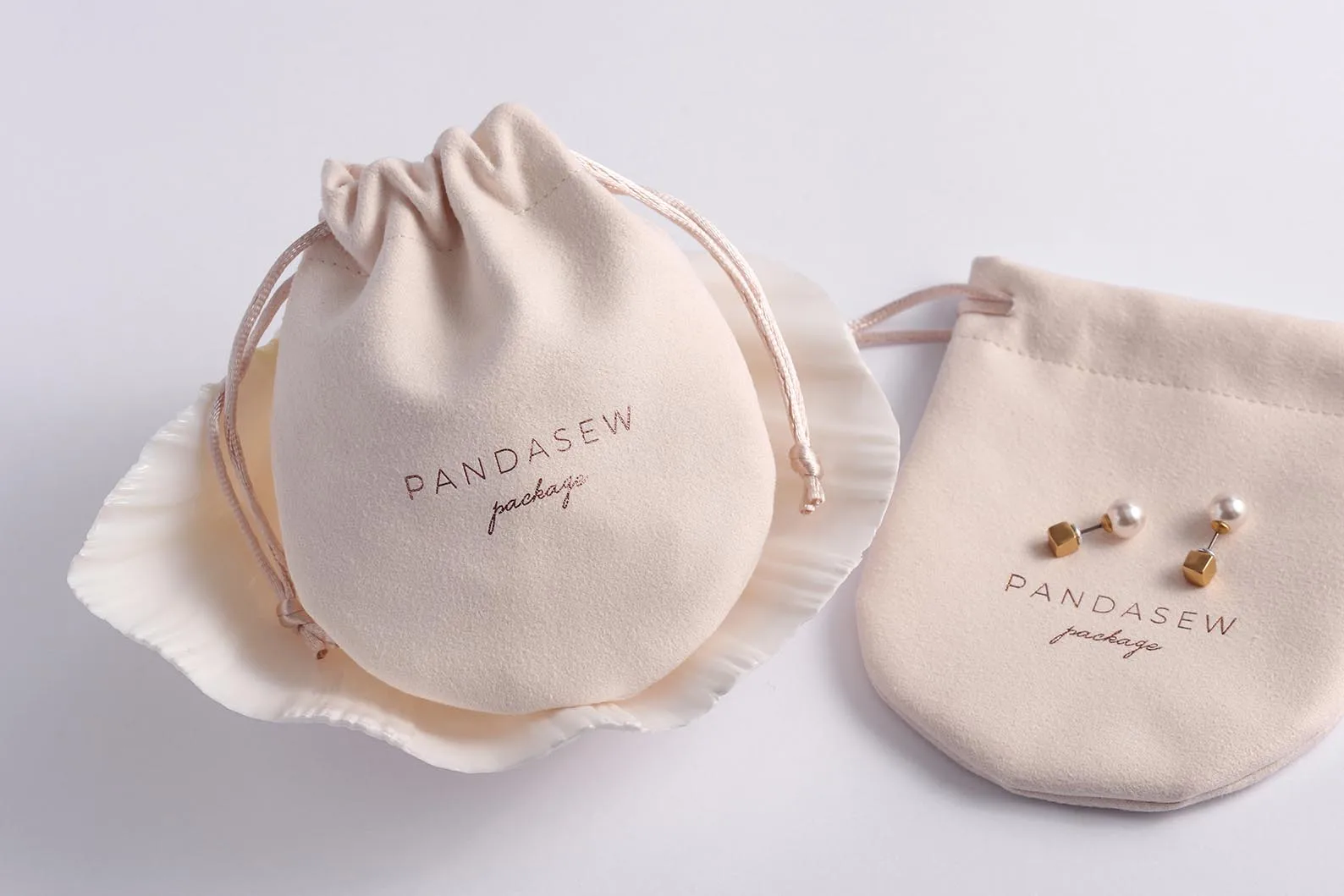 Pandasew Custom Logo Print Velvet Suede Drawstring Bag