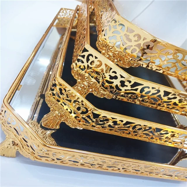 Luxury Whole Sale Golden Serving Decorative Square Tray Metal Gold ...
