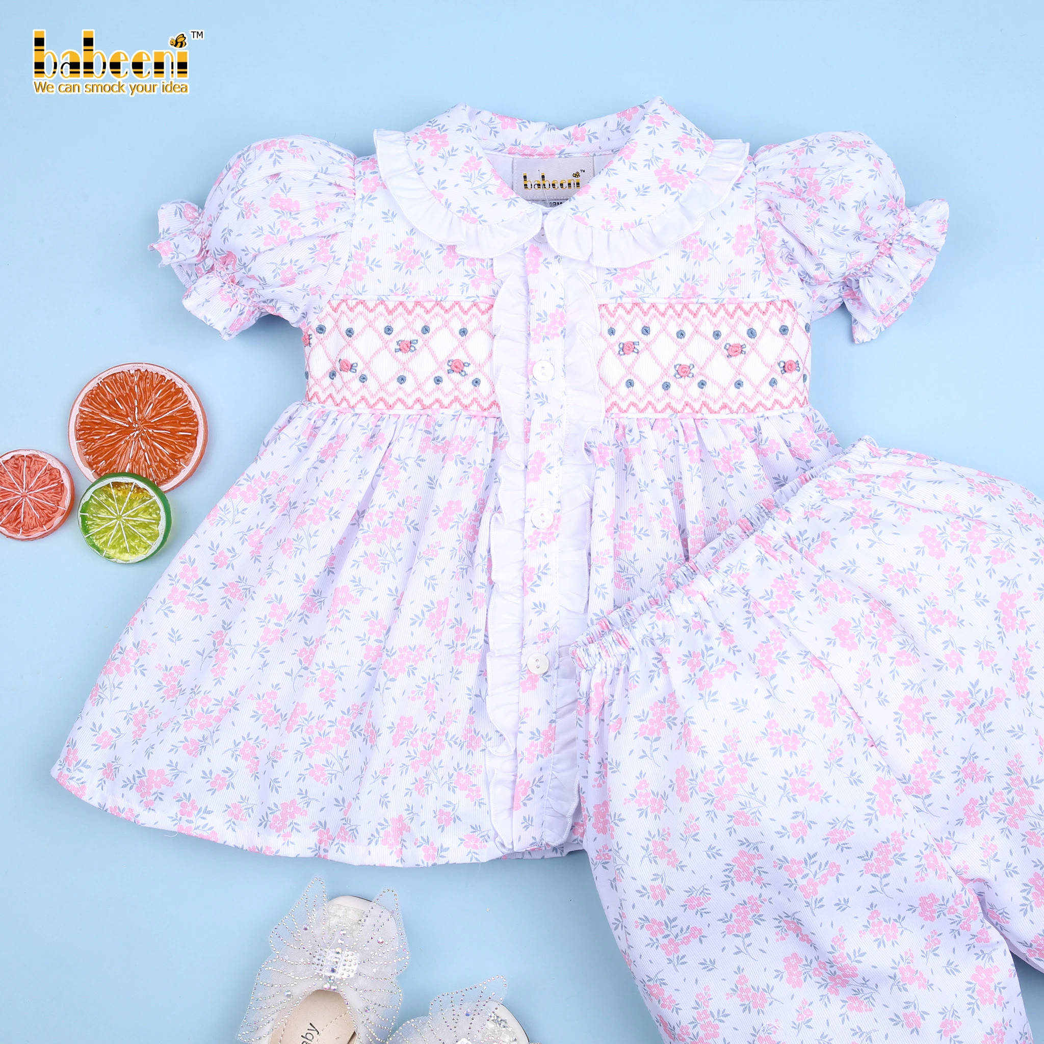 Floral Hand Smocked Girl Pyjama Oem Odm Kids Girl Clothing Wholesale ...