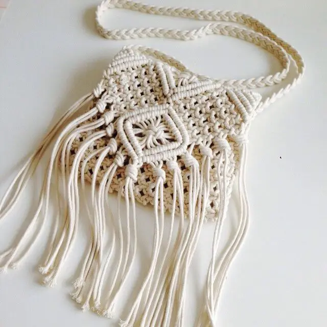 New Modern Macrame Shoulder Crochet Bag Colorful Macrame Handmade Pure ...