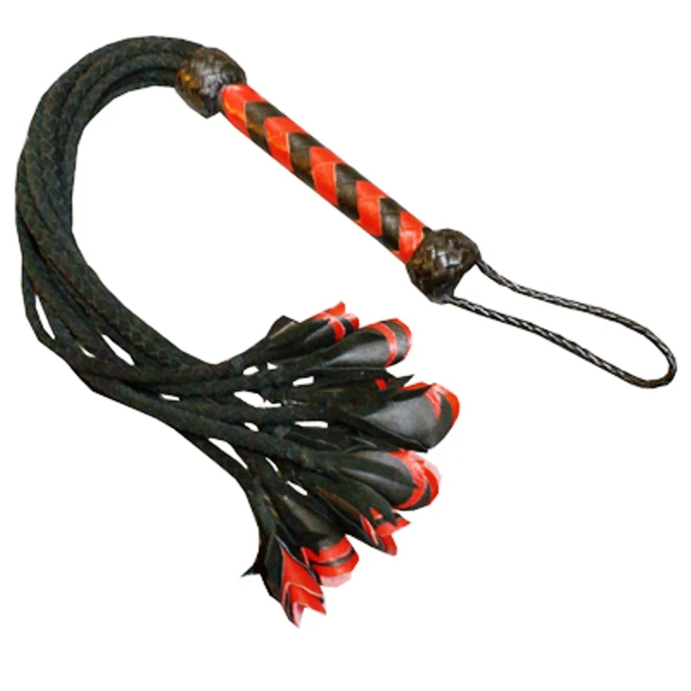 HMB-509D LEATHER FLOGGER NINE O CAT WHIPS FLOWER RED BLACK BDSM ...