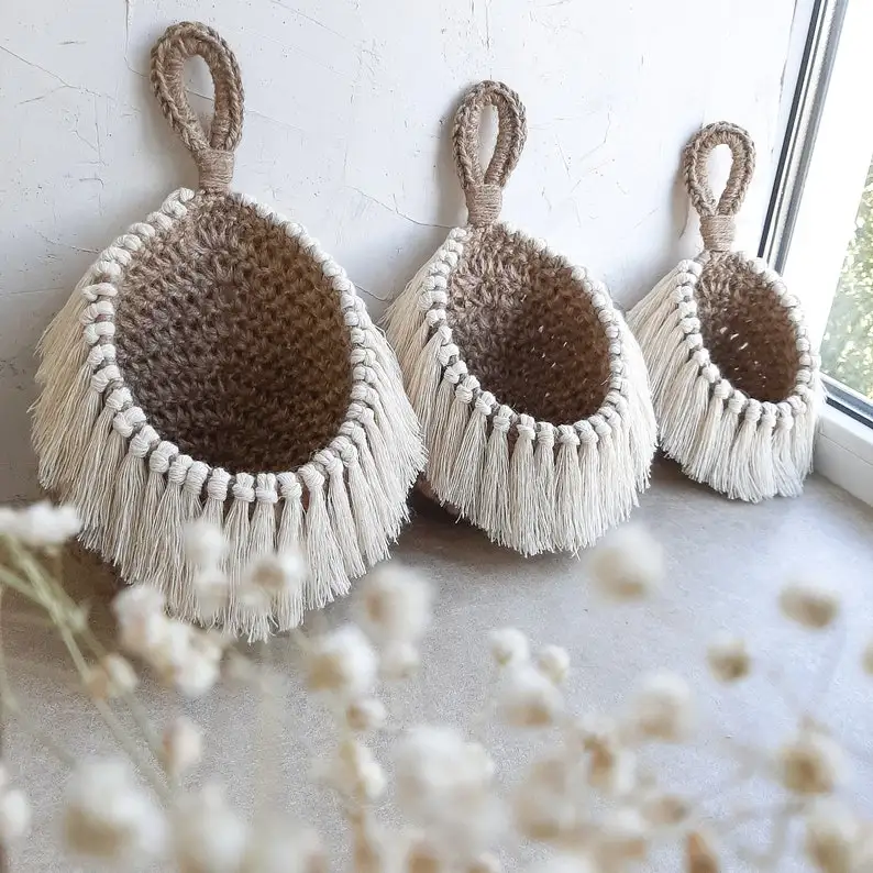 Sustainable Jute Baskets with Macrame for Kitchen Storage