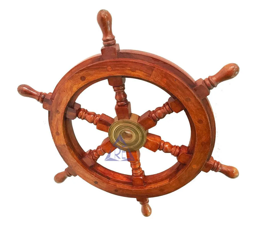 12" Nautical Vintage Collection Wooden Ship Steering Wheel Pirate Decor ...