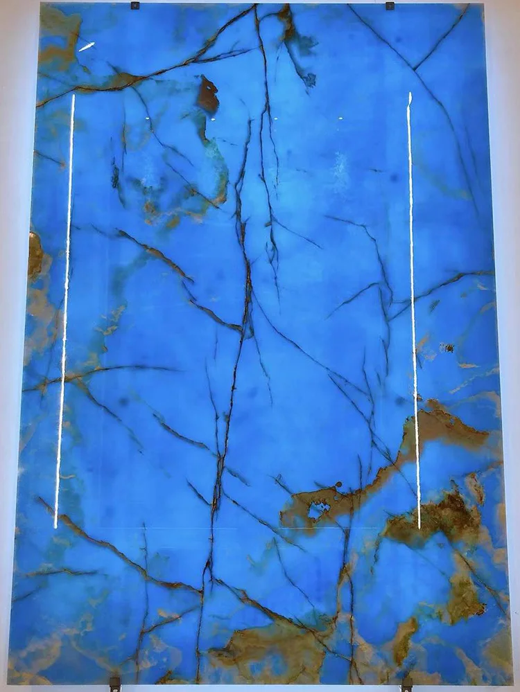 Luxury Backlit Jade Marble Slabs - Golden Light Blue Onyx