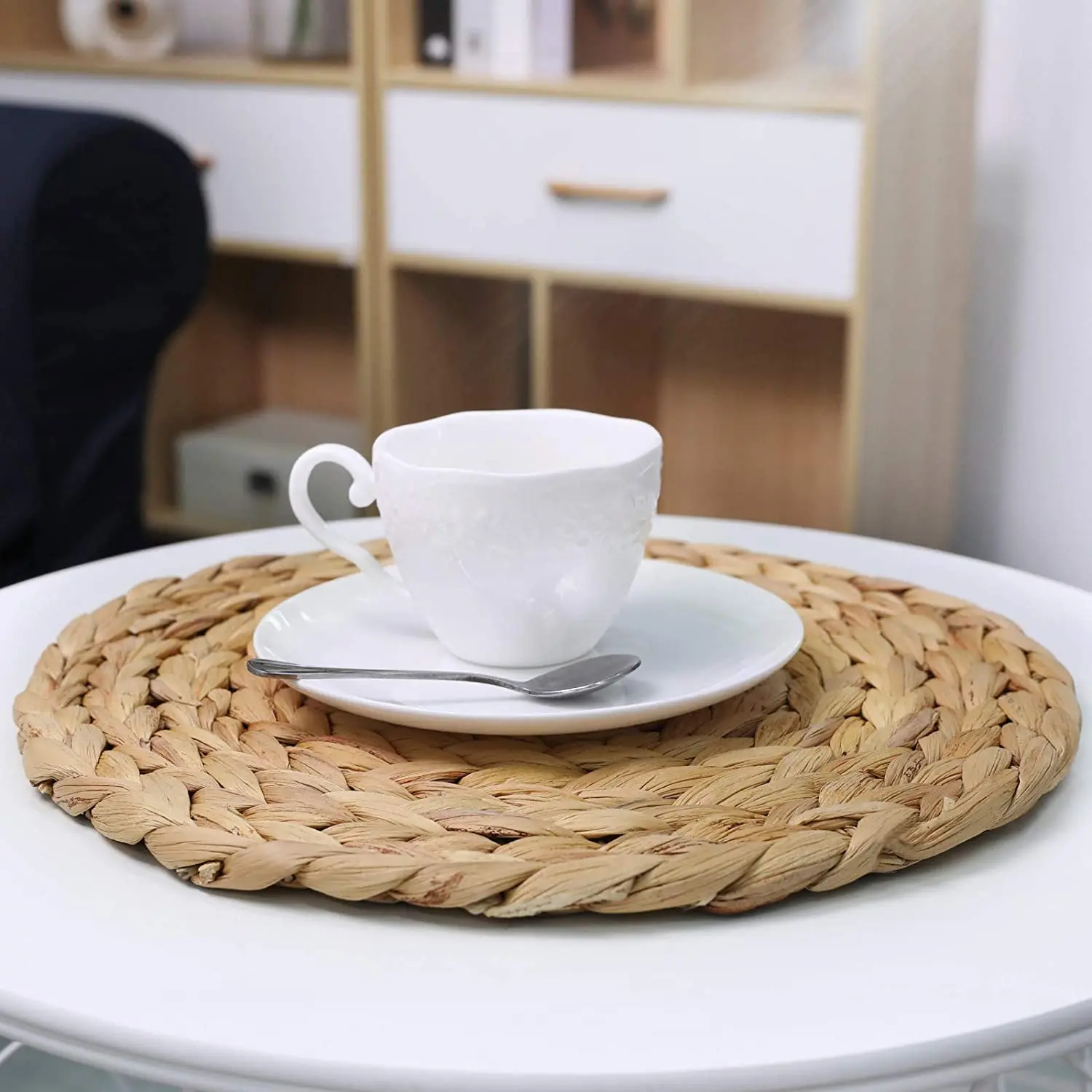 Handmade Vintage Woven Straw Placemats Retro Round Red Table Mats Made ...