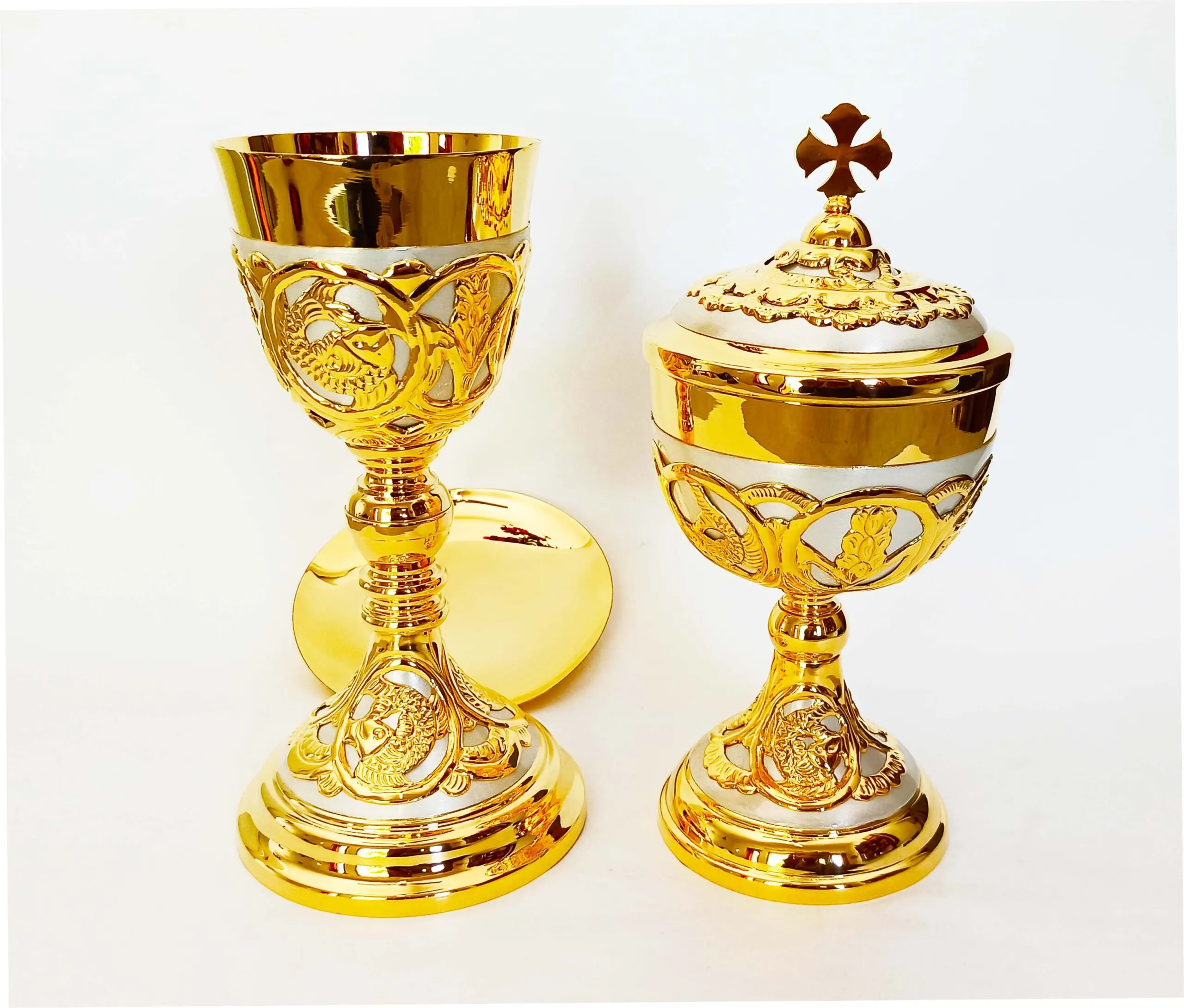 Ciborium Cross Brass With Gold Finished Chalice With Paten For Church ...