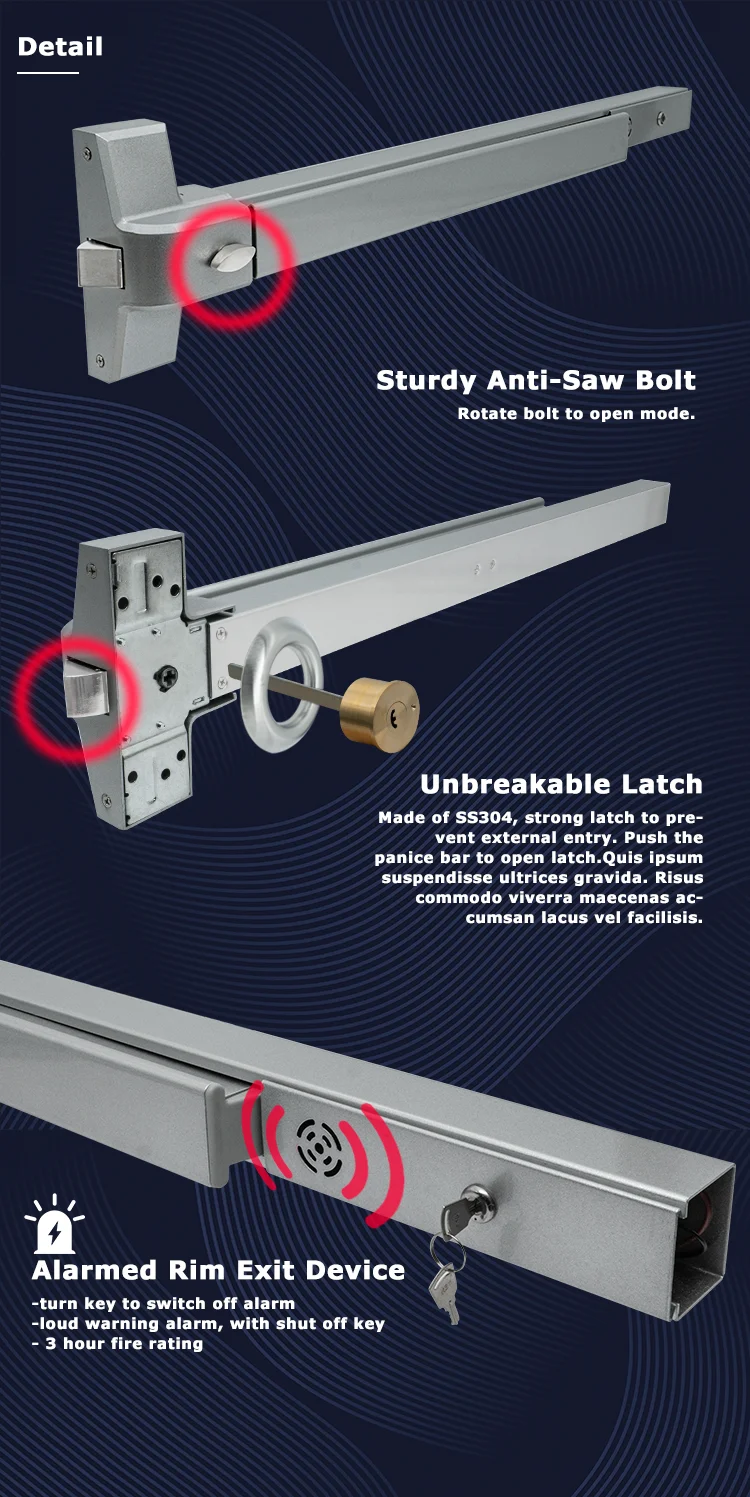 Commercial Stainless Steel Press Type Panic Push Bar Exit Lock Panic ...