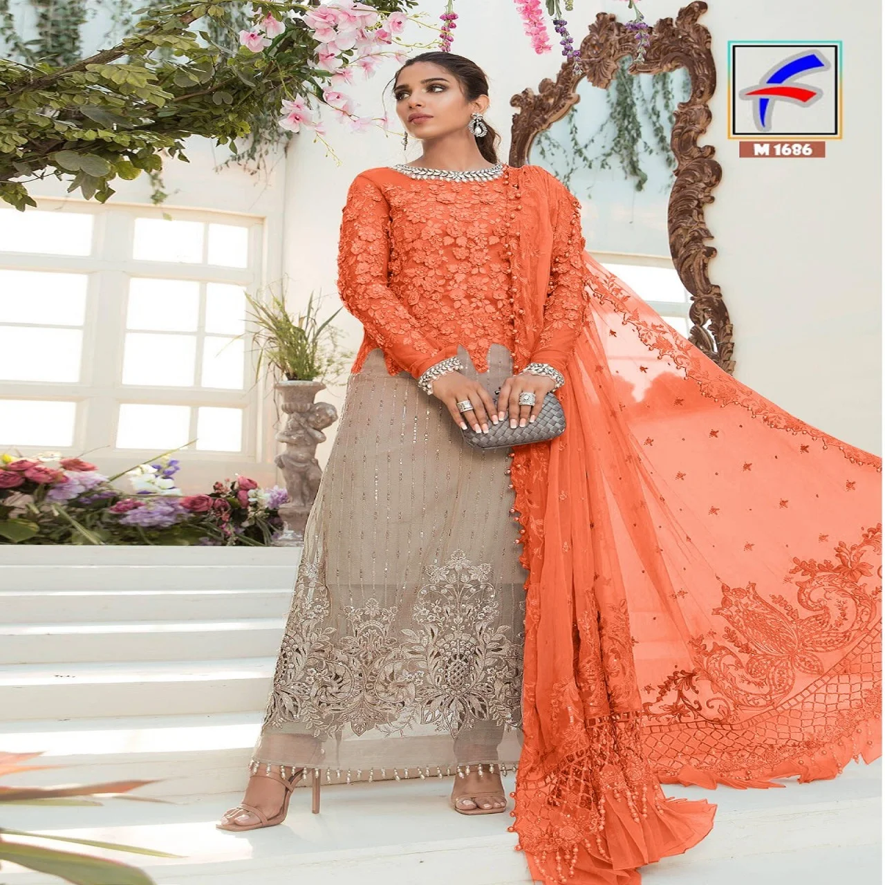DESIGNER NET WITH SEQUENCE EMBROIDERY SUIT| Alibaba.com