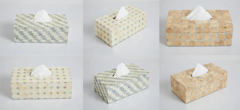 Elegant Square Mother of Pearl Tissue Box Cover - Decorative Mosaic ...