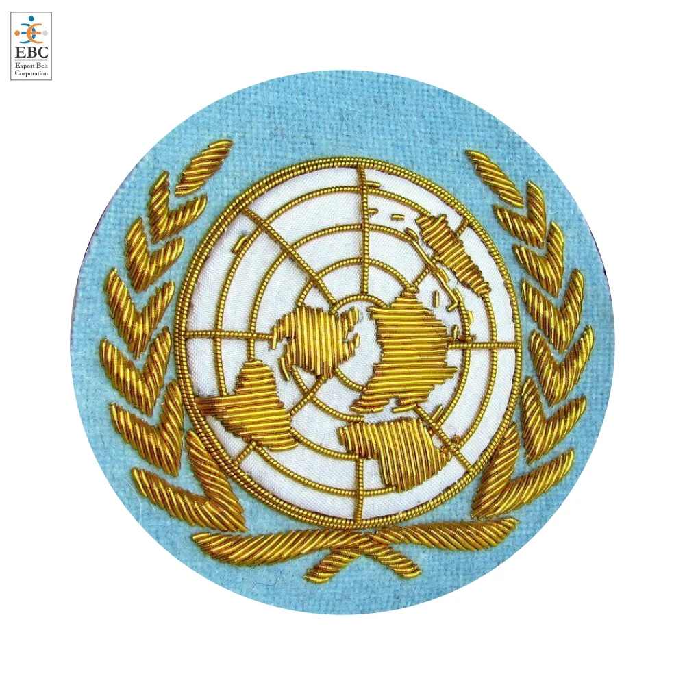 Hand Embroidered UN Blue Beret Hat Badge - Gold Bullion