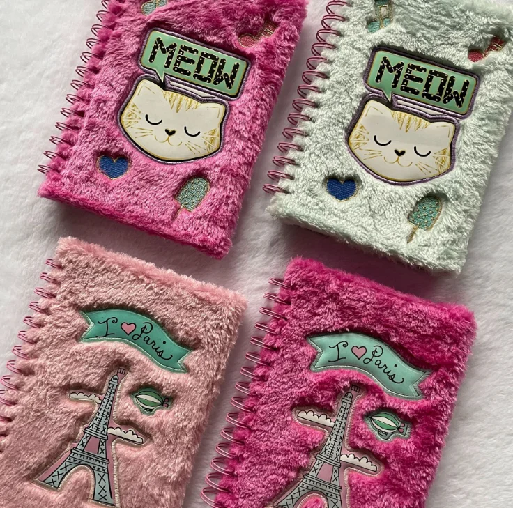 Cute Plush Notebook School Journal Furry Stuffed Animal Toy With 80 ...