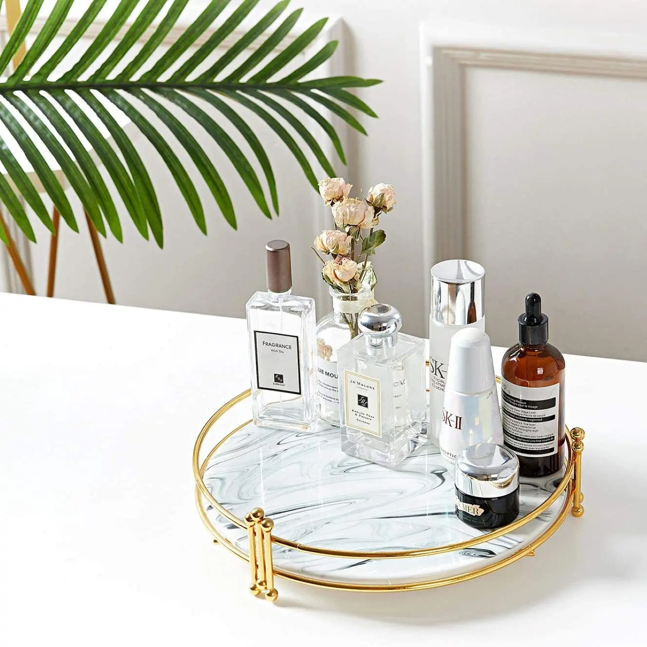 Small Round Marble Decorative Tray With Gold Stand - Buy Marble Tray ...