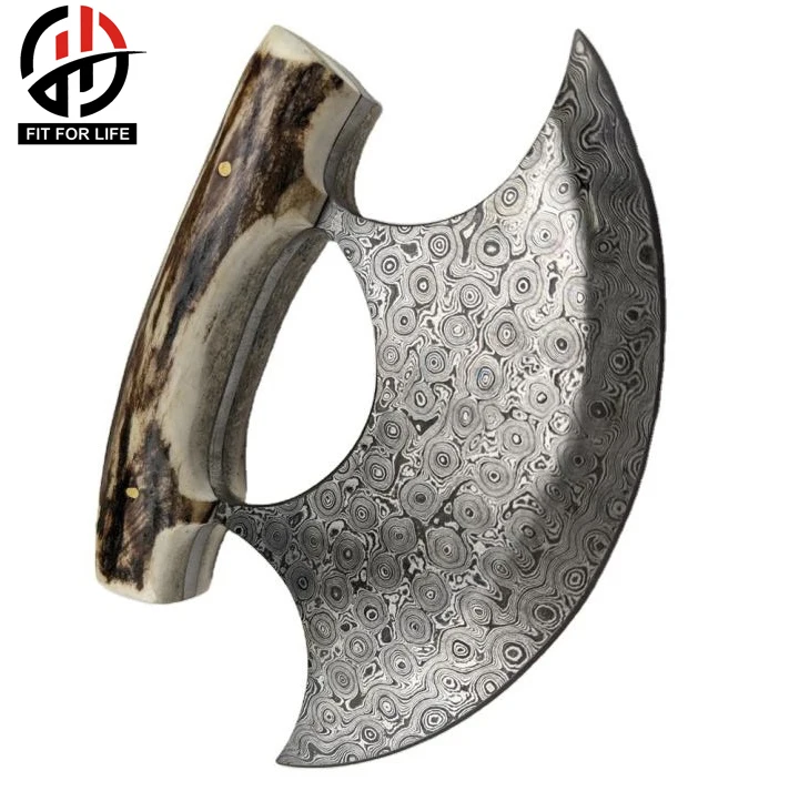 Ulu Knife Damascus Steel Ulu Knife With Stag Horn Handles - Buy Chef ...