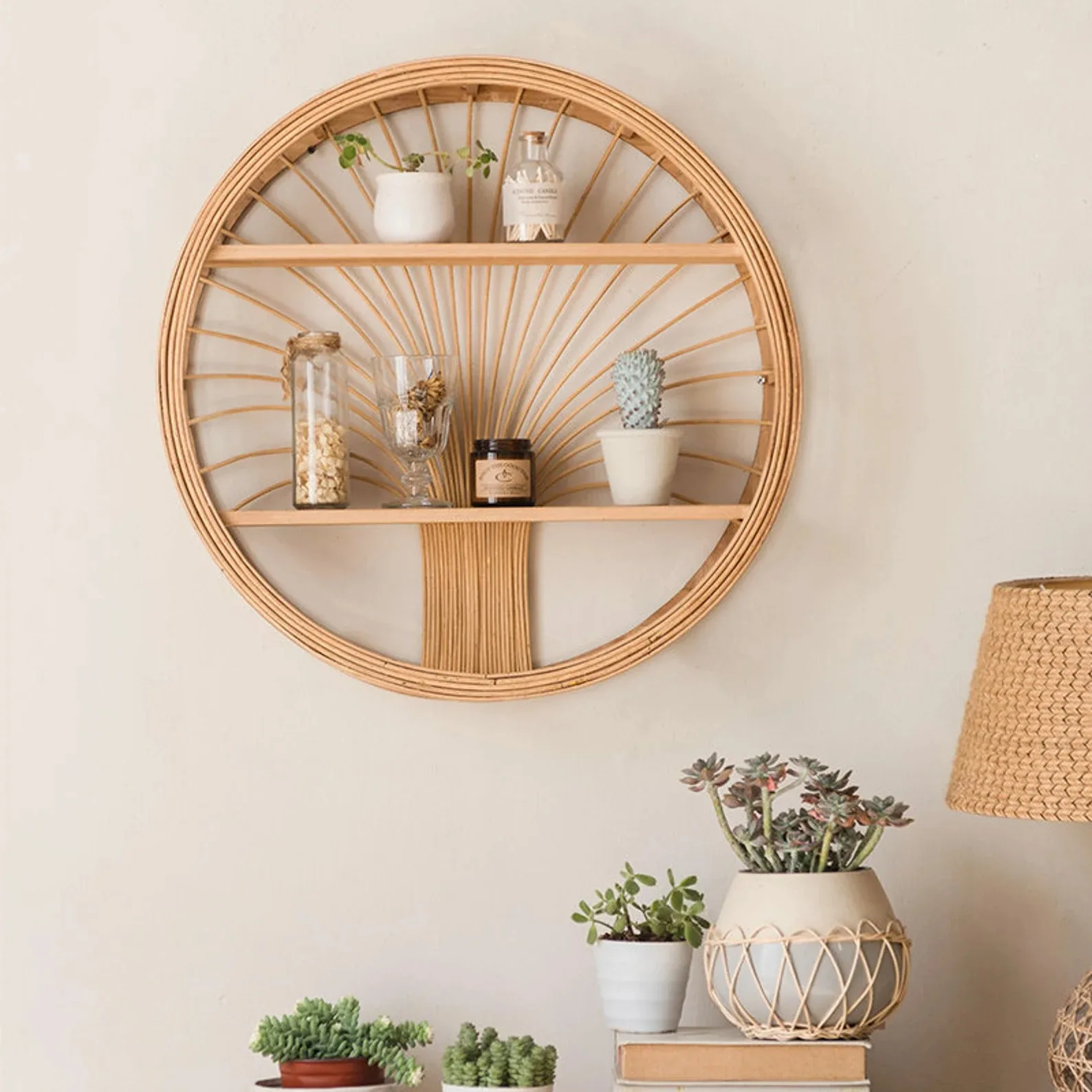 High Quality Rattan Round Wall Shelf Wall Mounted Shelf Storage ...