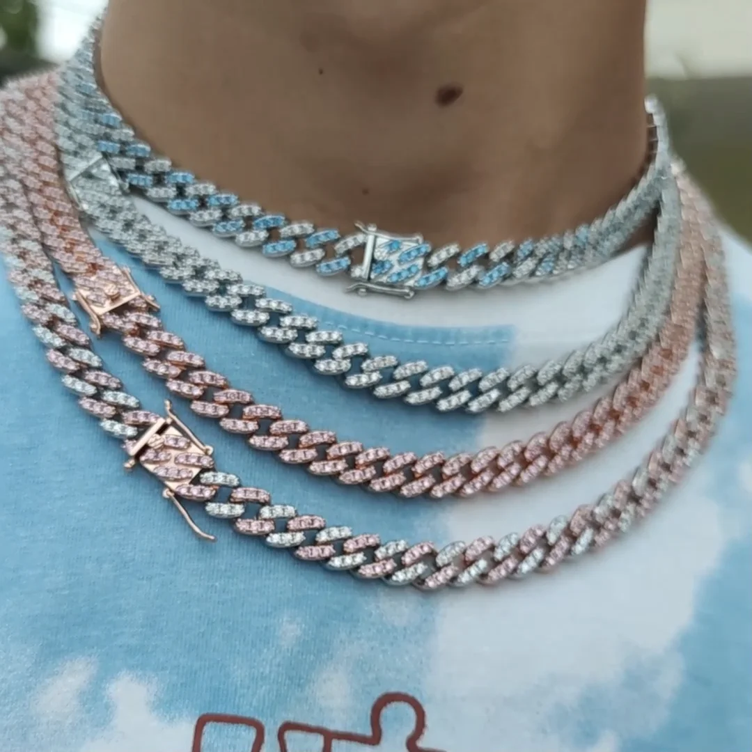 9mm Luxury Cubic Zirconia Pink Cuban Link Woman Bracelet Hip Hop Pink ...