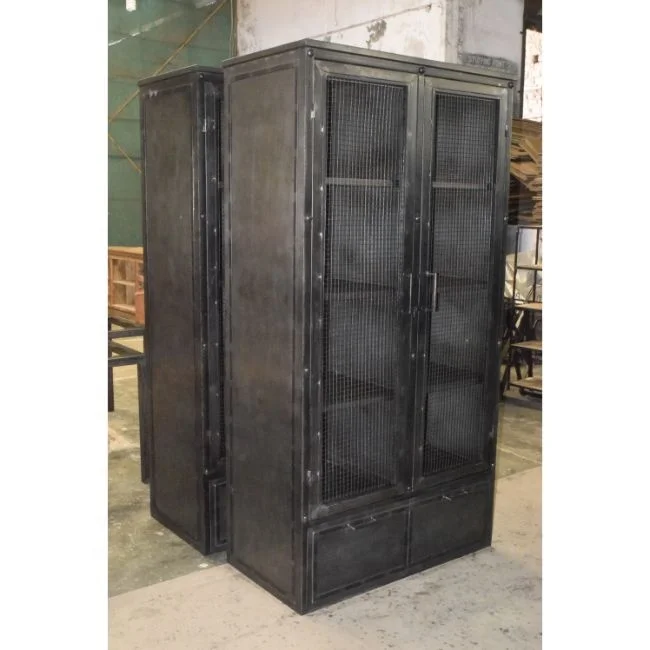 Industrial Antique Metal Iron Wardrobe Cabinet for Home