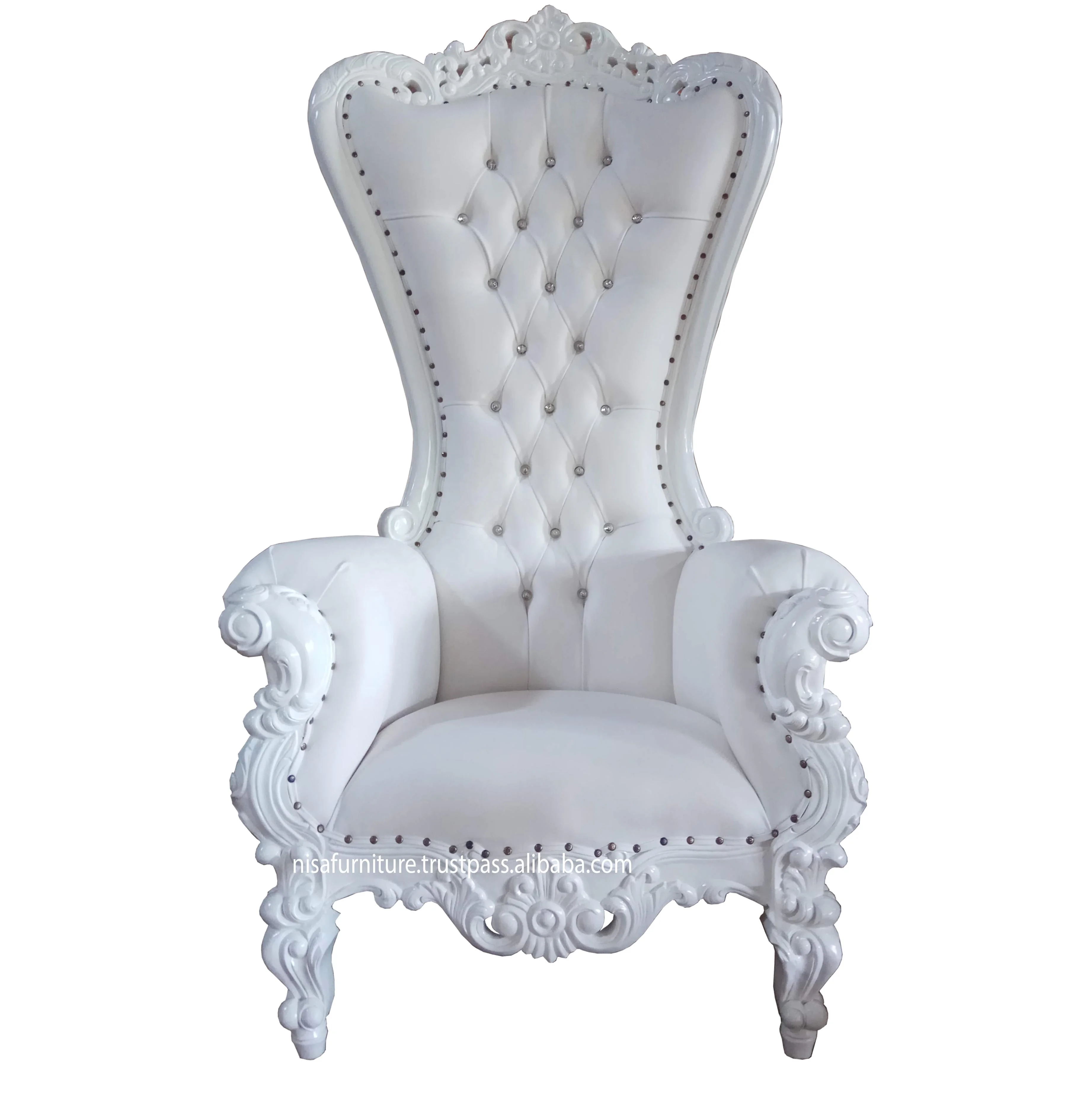 French Baroque High Back King Throne Chair White Leather European ...