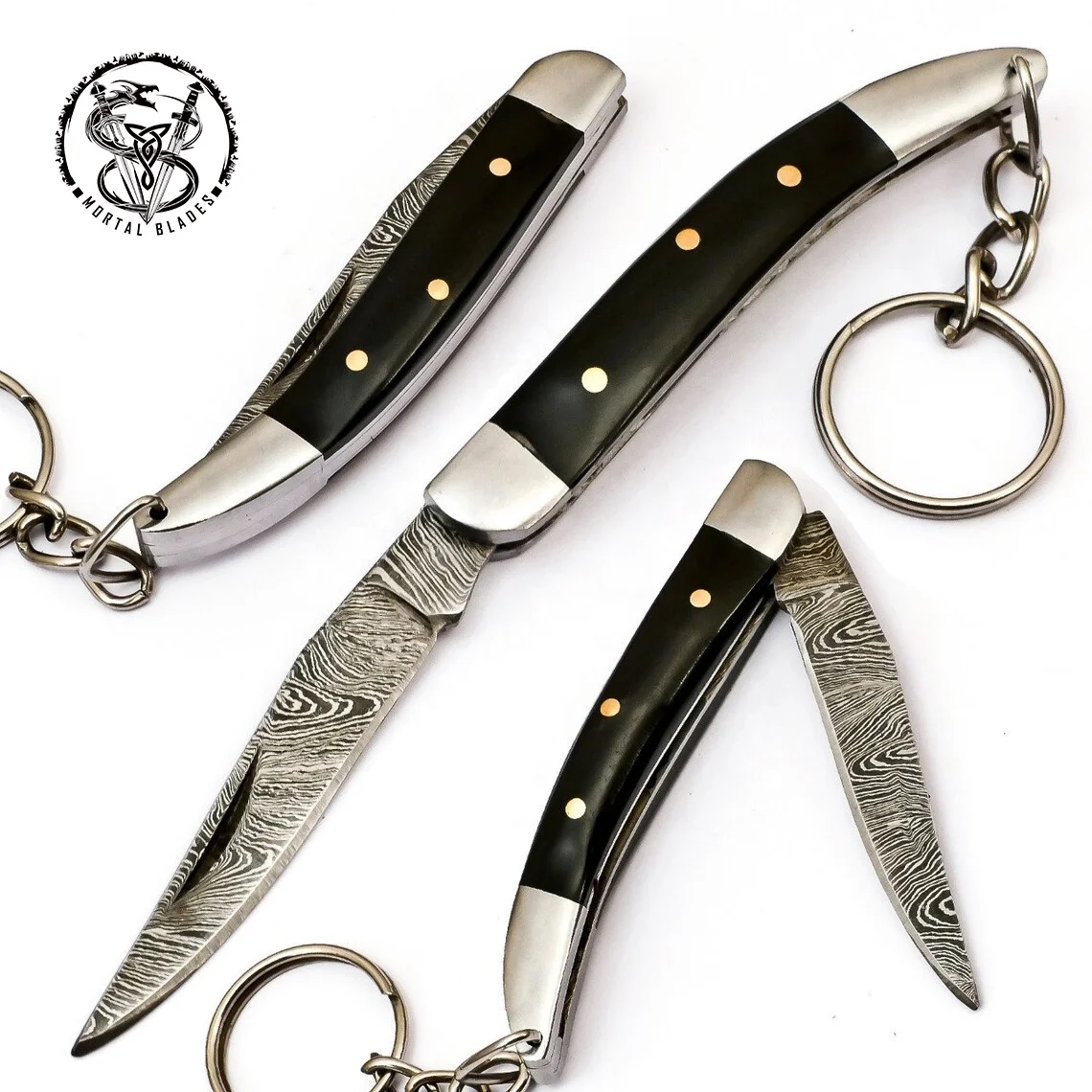 Hand Forged Pocket Knife Keychain Damascus Steel Knife Jewelry Folding ...