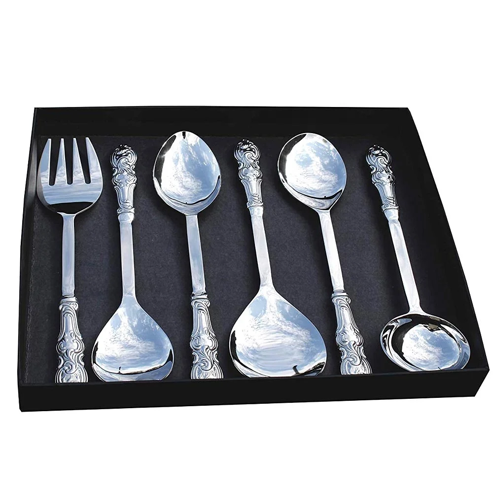 Serving Utensils Set With Silver Embossed Handle In A Gift Box Salad ...