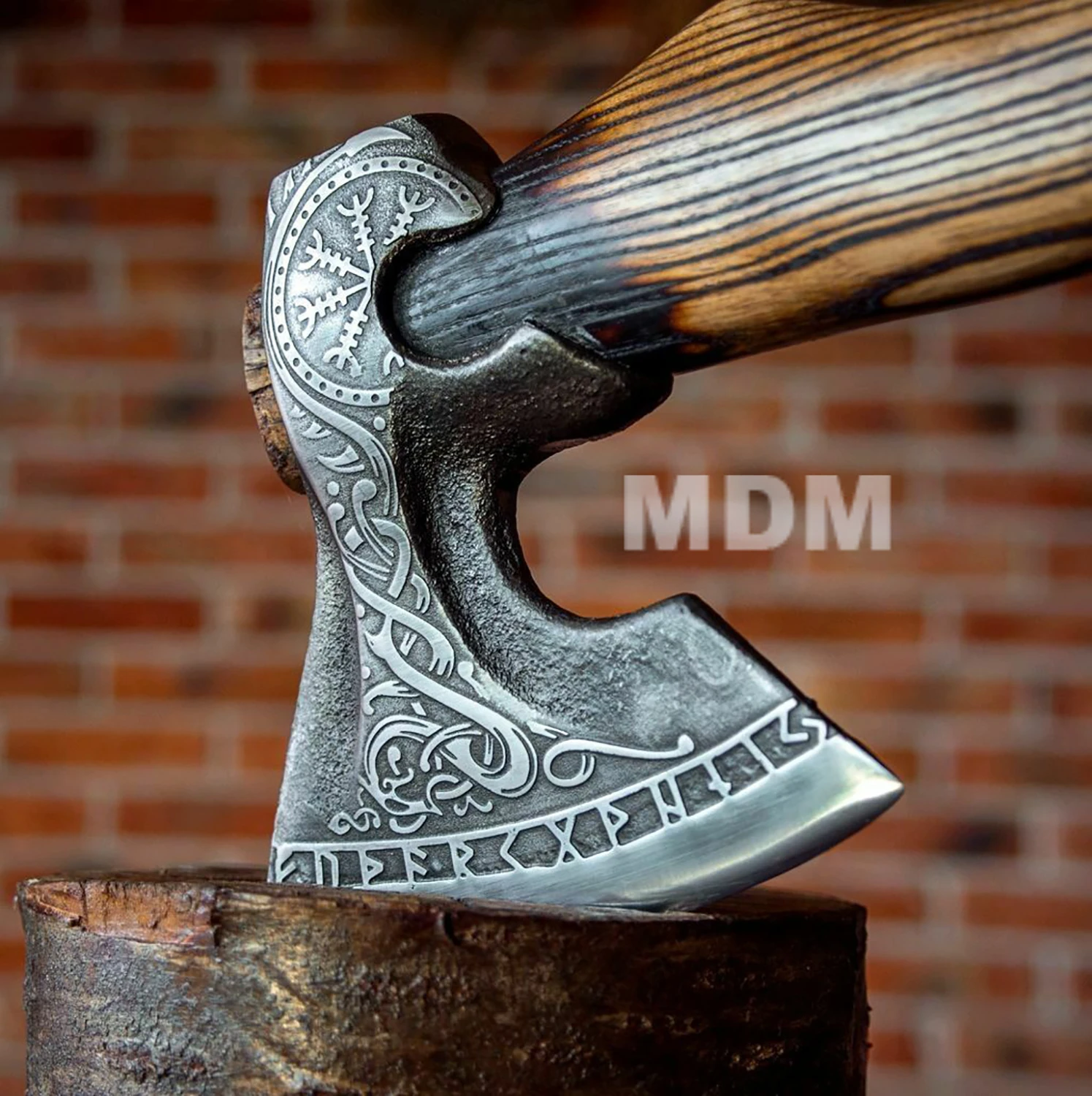 Custom Handmade 18\" Leather Strip Carbon Steel Viking Hatchet Axe with ...